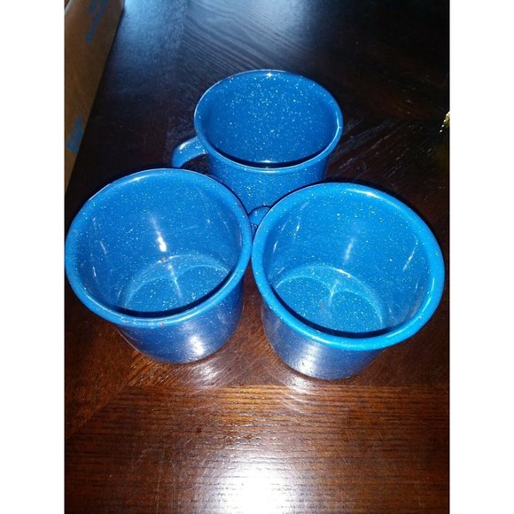 Dining | Set Of 3 Blue Speckled Enamelware Cups Mugs 3 12 | Poshmark